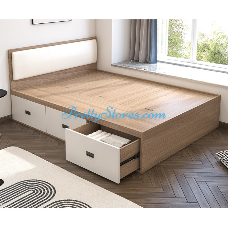 Minimalist Single High Box Bed Storage Drawer Double Bed Customizable ...